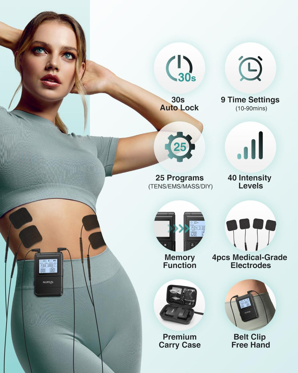 NURSAL 4 in 1 Tens Unit Muscle Stimulator, Dual Channel EMS Massage Ma ...