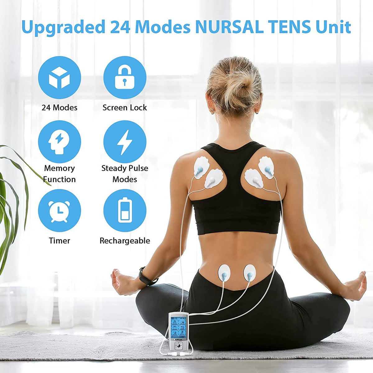 NURSAL EMS TENS Unit Muscle Stimulator with 8 Electrode Pads/Storage P ...