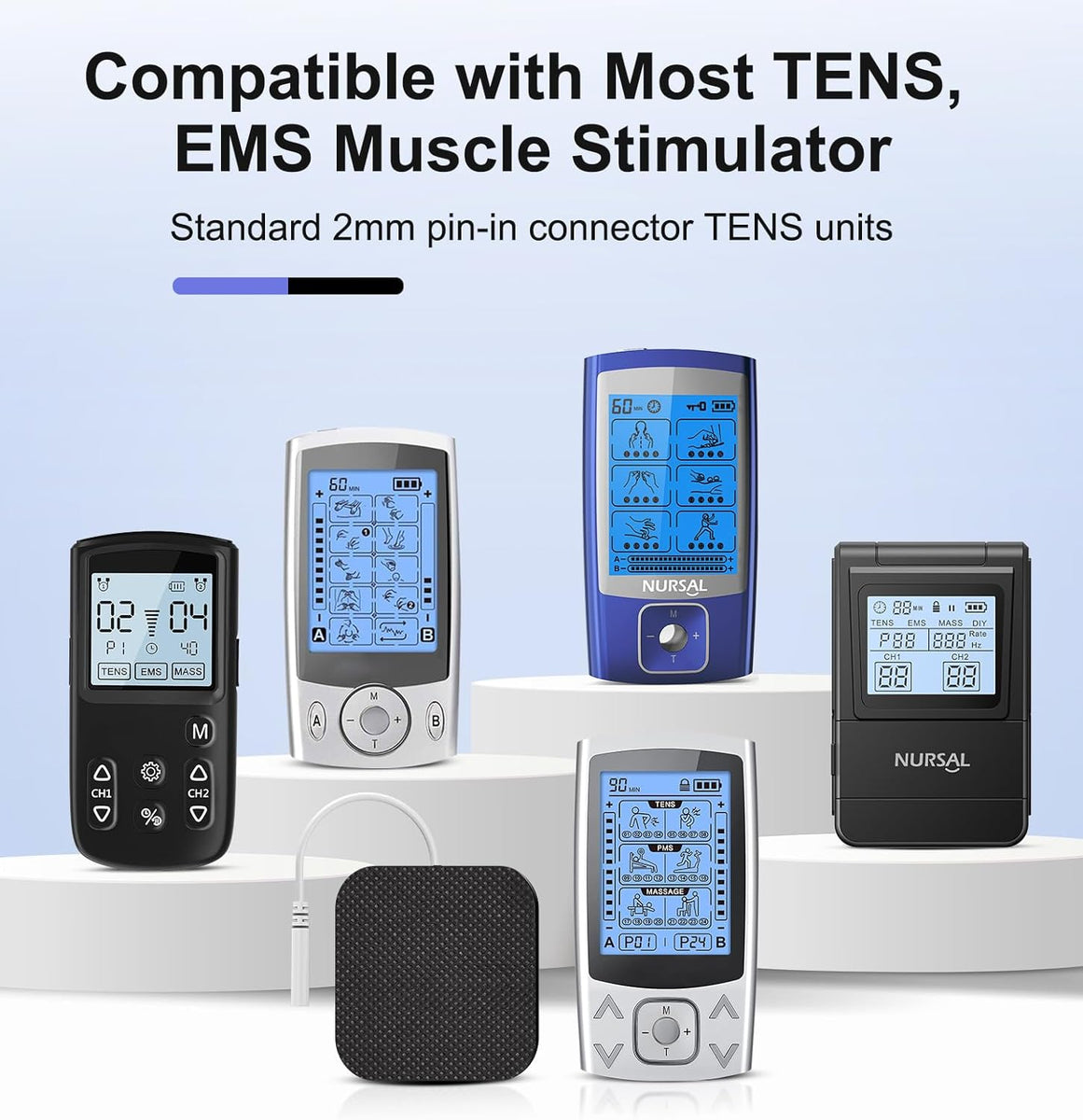 NURSAL TENS Unit Pads 2"X2" 20 Pcs Reusable Self-Adhesive TENS Unit El ...