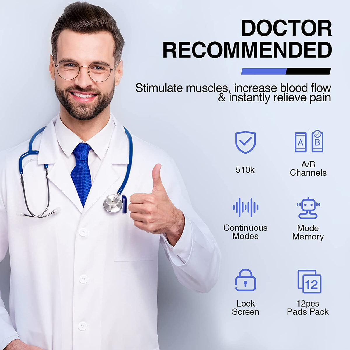 NURSAL TENS Unit with 12pcs Replacement Pads, Muscle Stimulator Machin ...